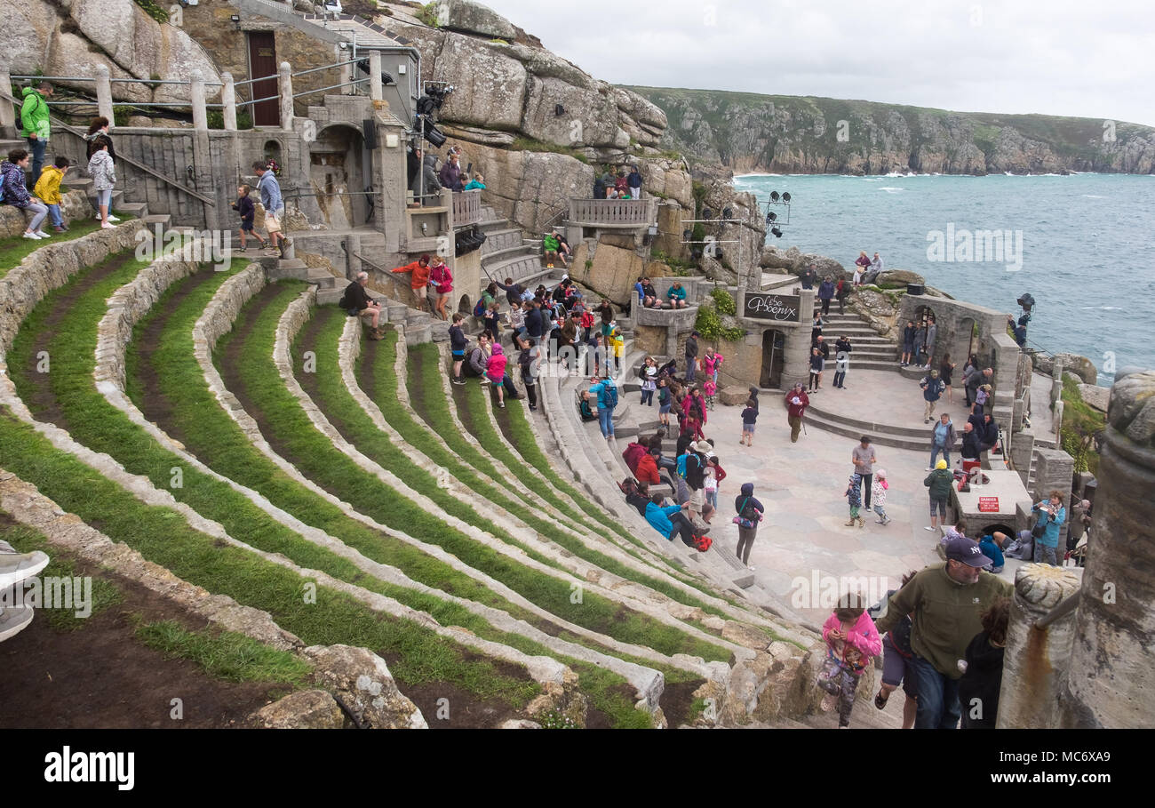 Wide angled view of the curved seating steps at Minack Theatre ...