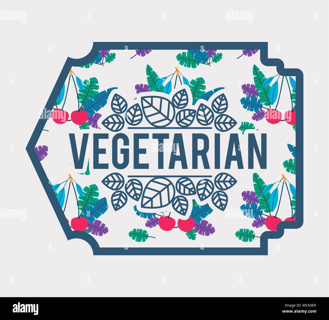 frame with leafs and cherries of vegetarian food vector illustration ...