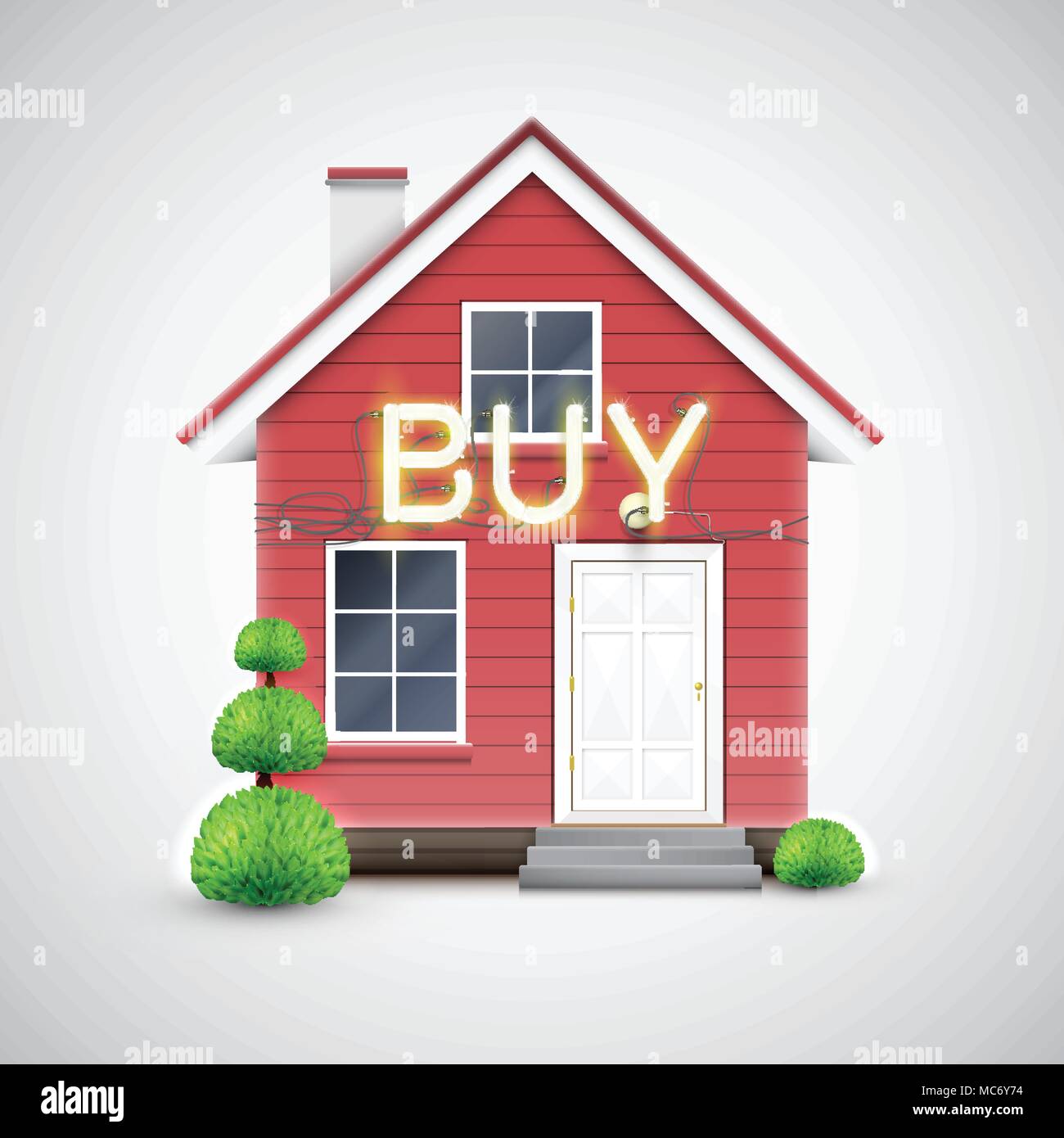 Realistic house with neon "BUY" sign, vector Stock Vector Image & Art ...