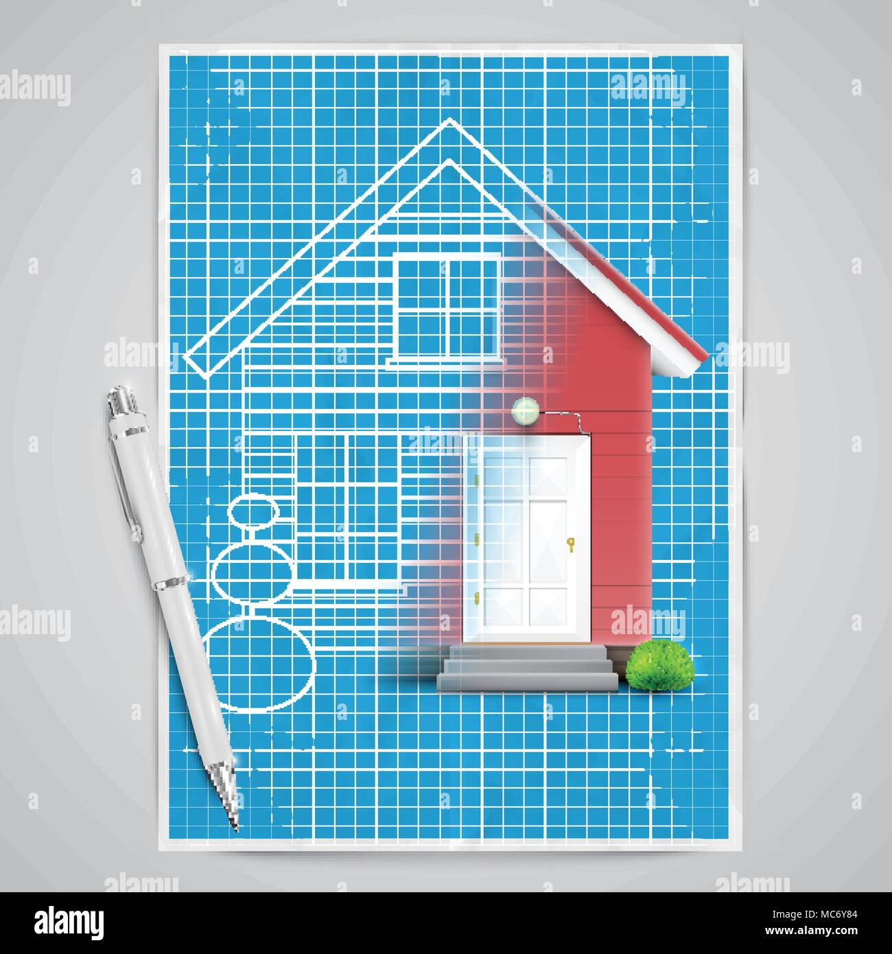 Realistic house with a blueprint, vector Stock Vector Image & Art - Alamy