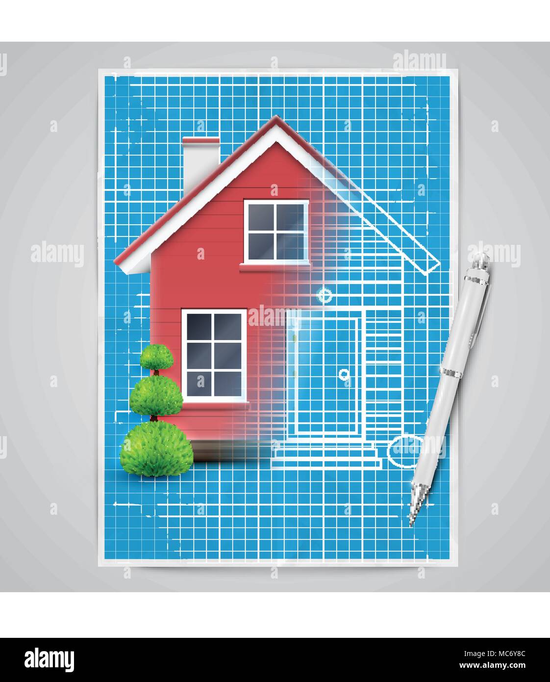 Realistic house with a blueprint, vector Stock Vector Image & Art - Alamy