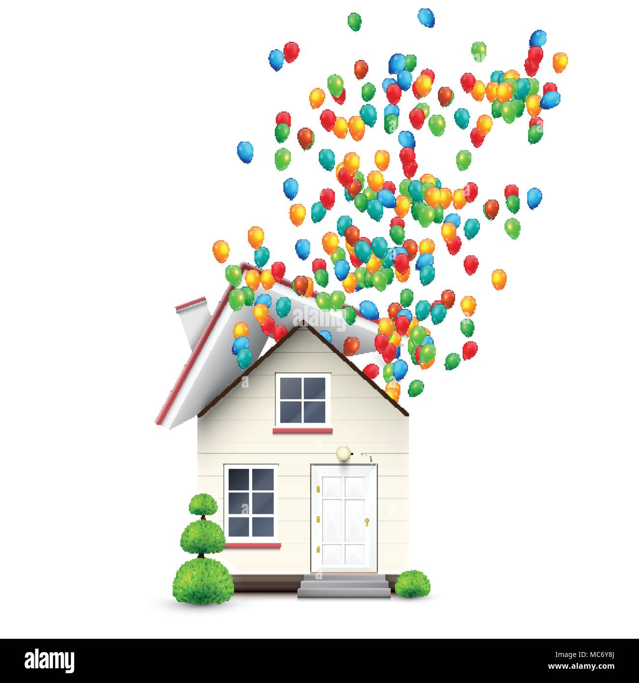Realistic house with colorful balloons, vector Stock Vector Image & Art ...