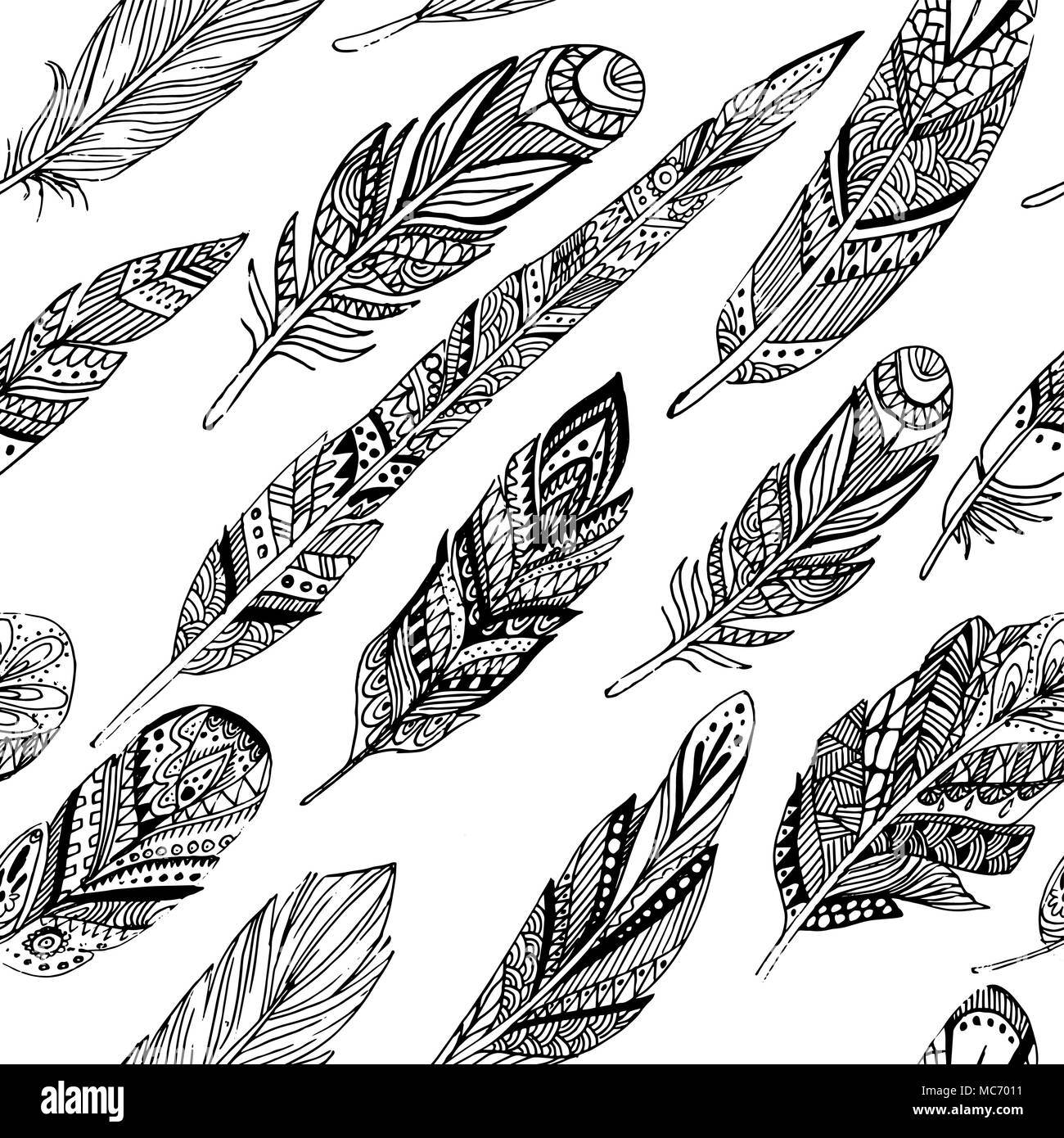 Seamless pattern with ethnic feathers. Tribal Feathers Vintage Pattern ...