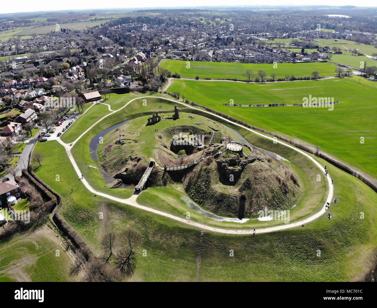 Aerial photos of Sandel Castle in Wakefield in the UK, the ruins of the ...