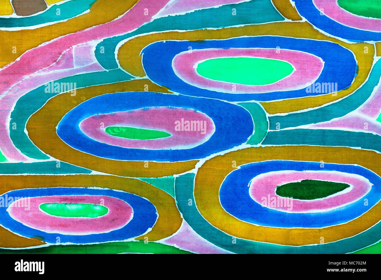 circle pattern on silk scarf painted in cold contour batik technique ...