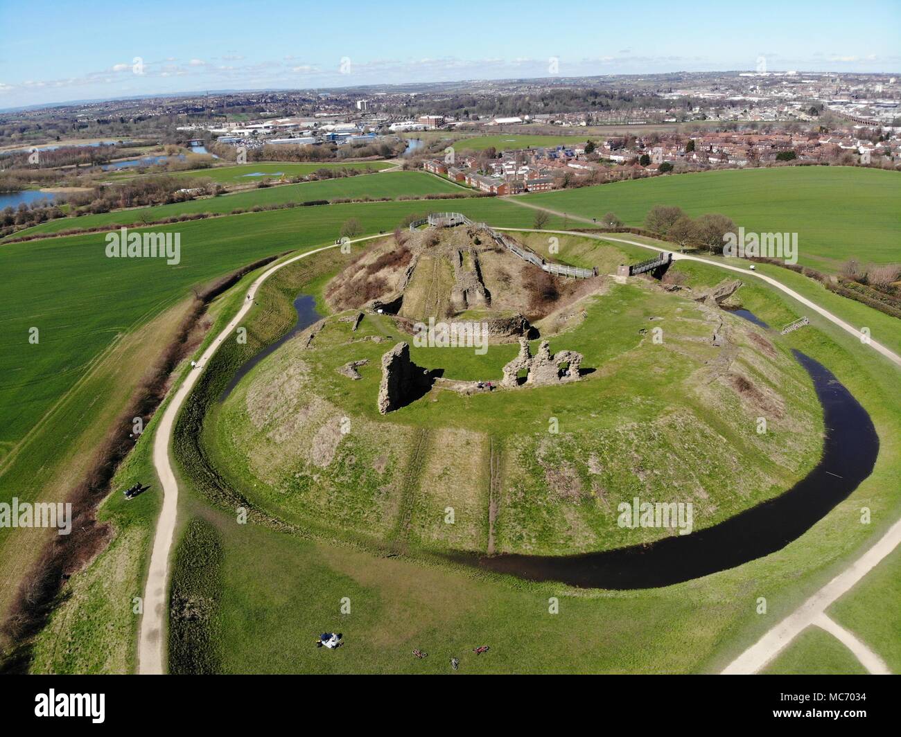 Aerial photos of Sandel Castle in Wakefield in the UK, the ruins of the ...