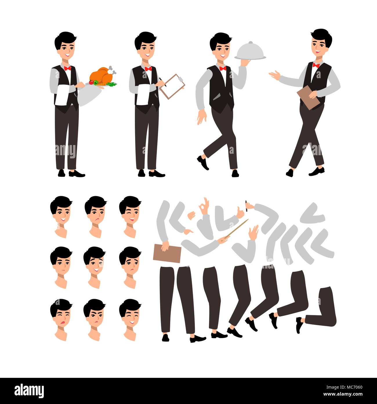 waiter wearing the uniform holding a dish of chicken cartoon character ...