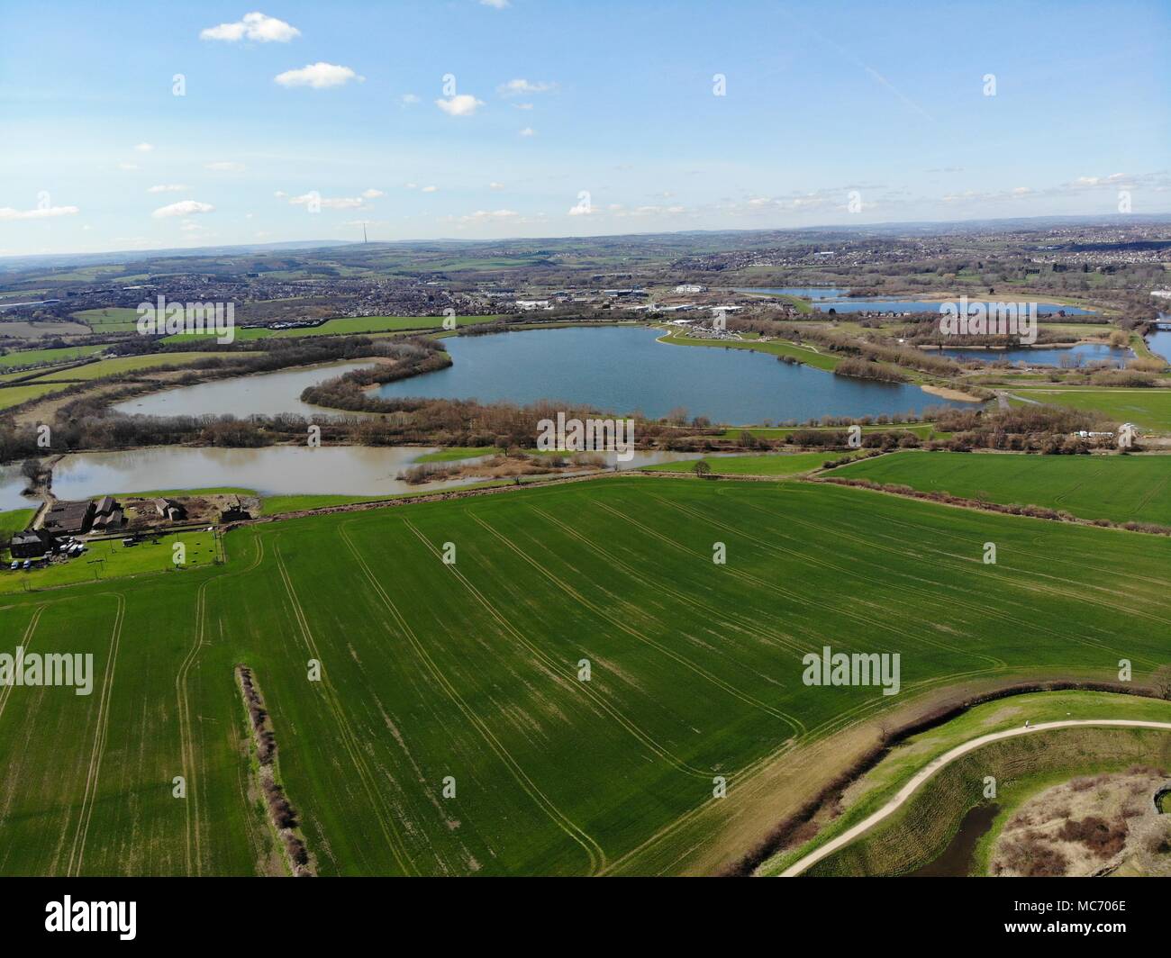 Aerial photos of Sandel Castle in Wakefield in the UK, the ruins of the ...