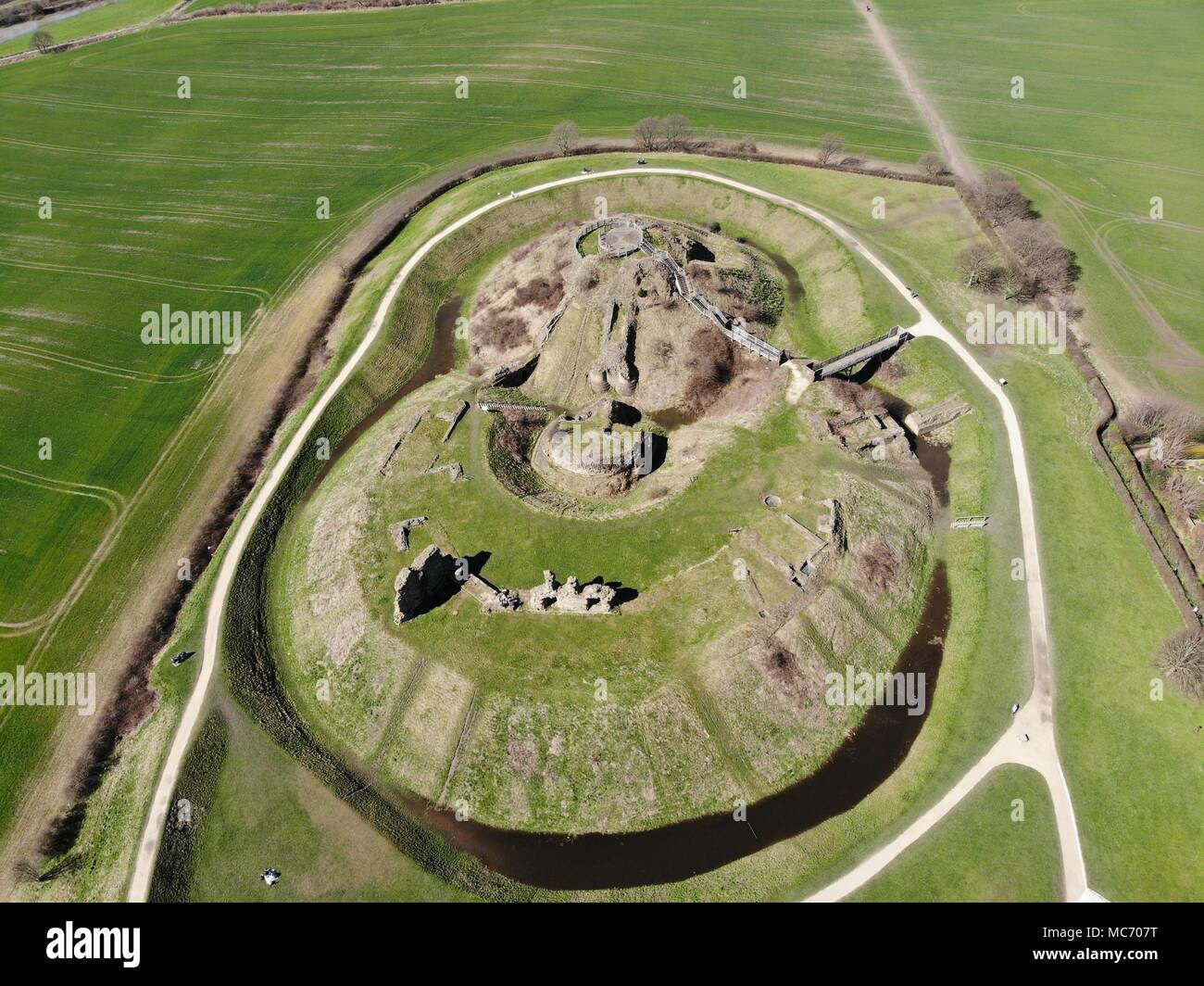 Aerial photos of Sandel Castle in Wakefield in the UK, the ruins of the ...