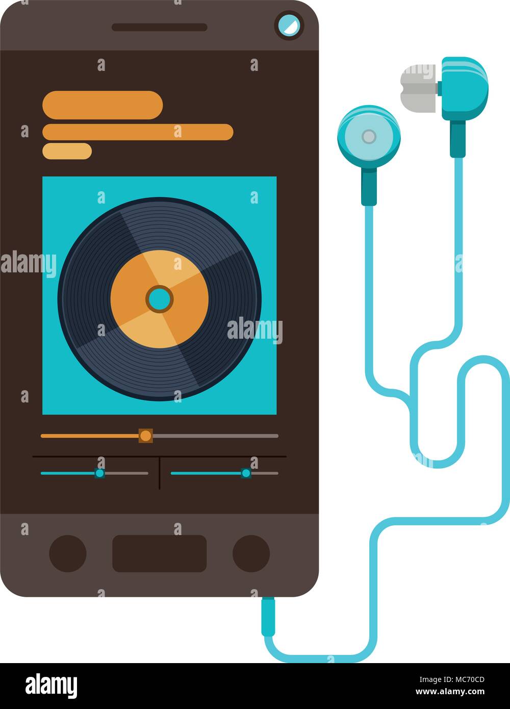 smartphone device with music player app and headphones vector ...