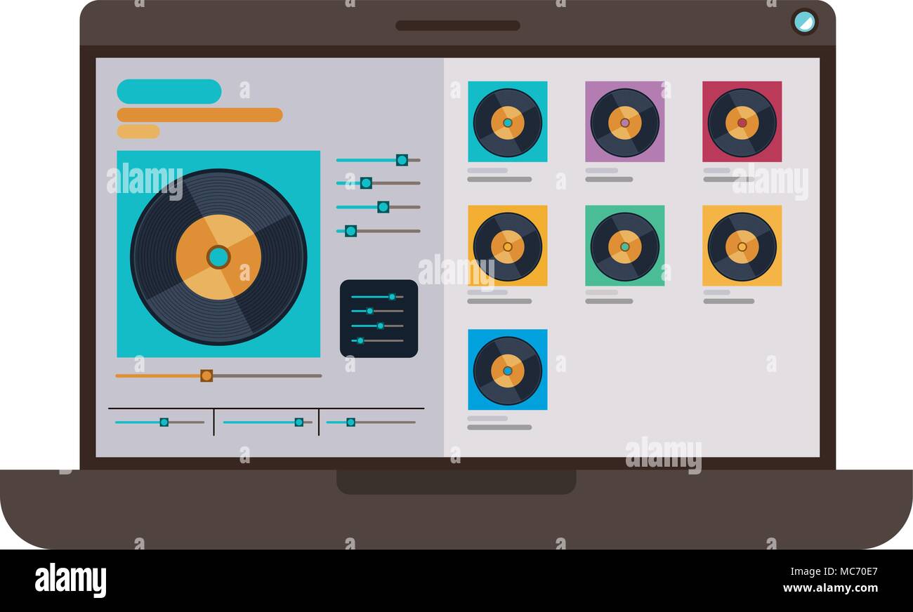laptop computer with music player app vector illustration design Stock ...