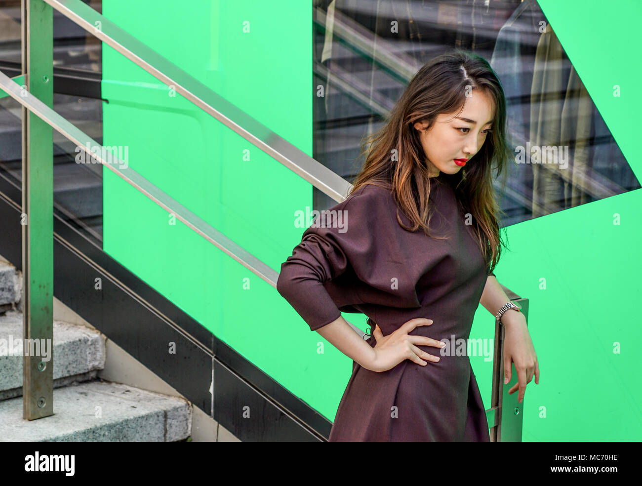 MILAN, ITALY - SEPTEMBER 22, 2017: Fashionable models poses on the ...