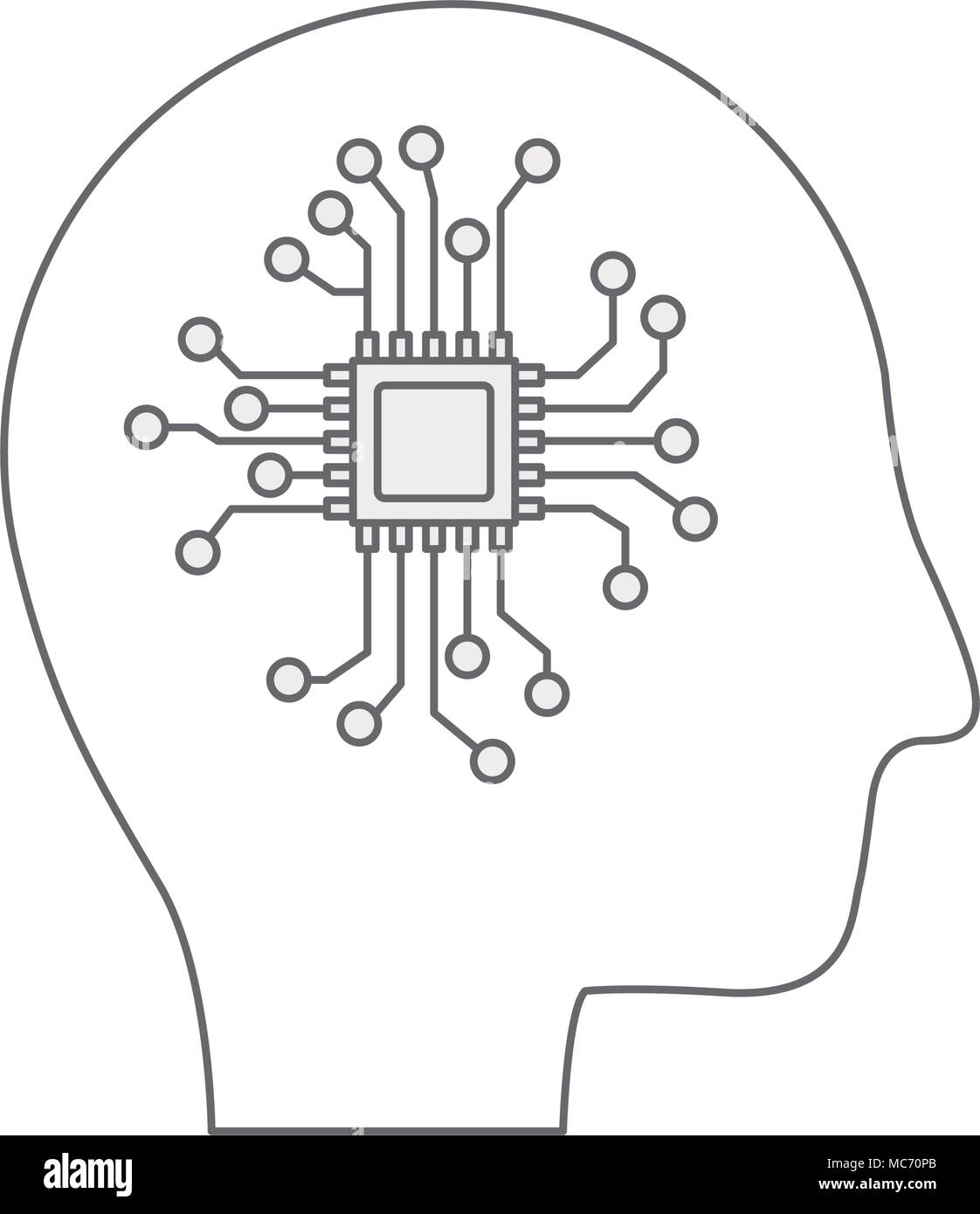 head profile human with processor vector illustration design Stock ...