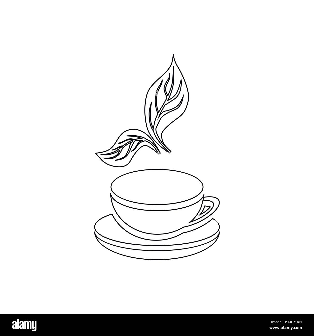 Cup of tea and mint leaf icon, outline style Stock Vector Image & Art ...
