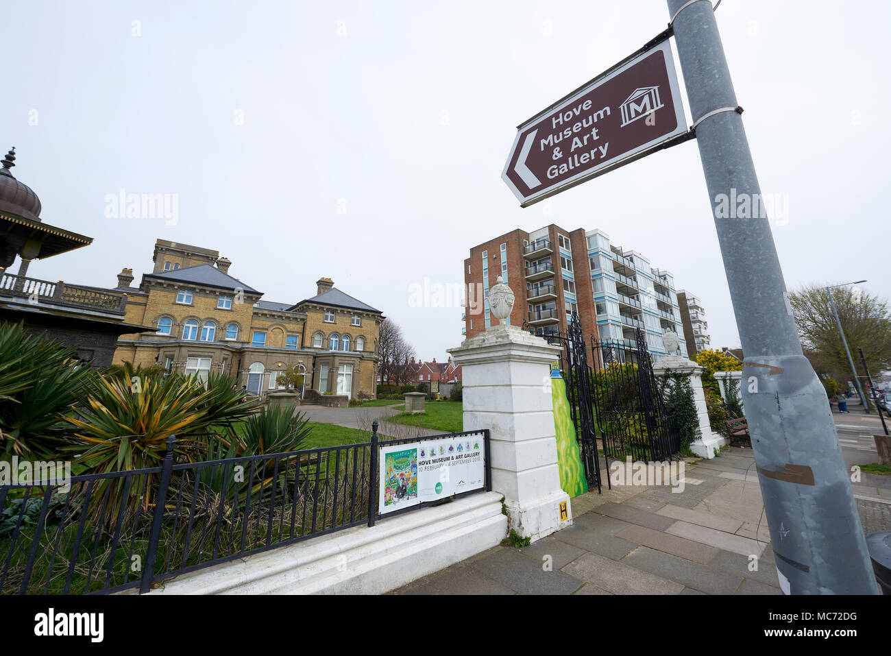 Directions sign in front of Hove Museum and Art Gallery, with entrance ...
