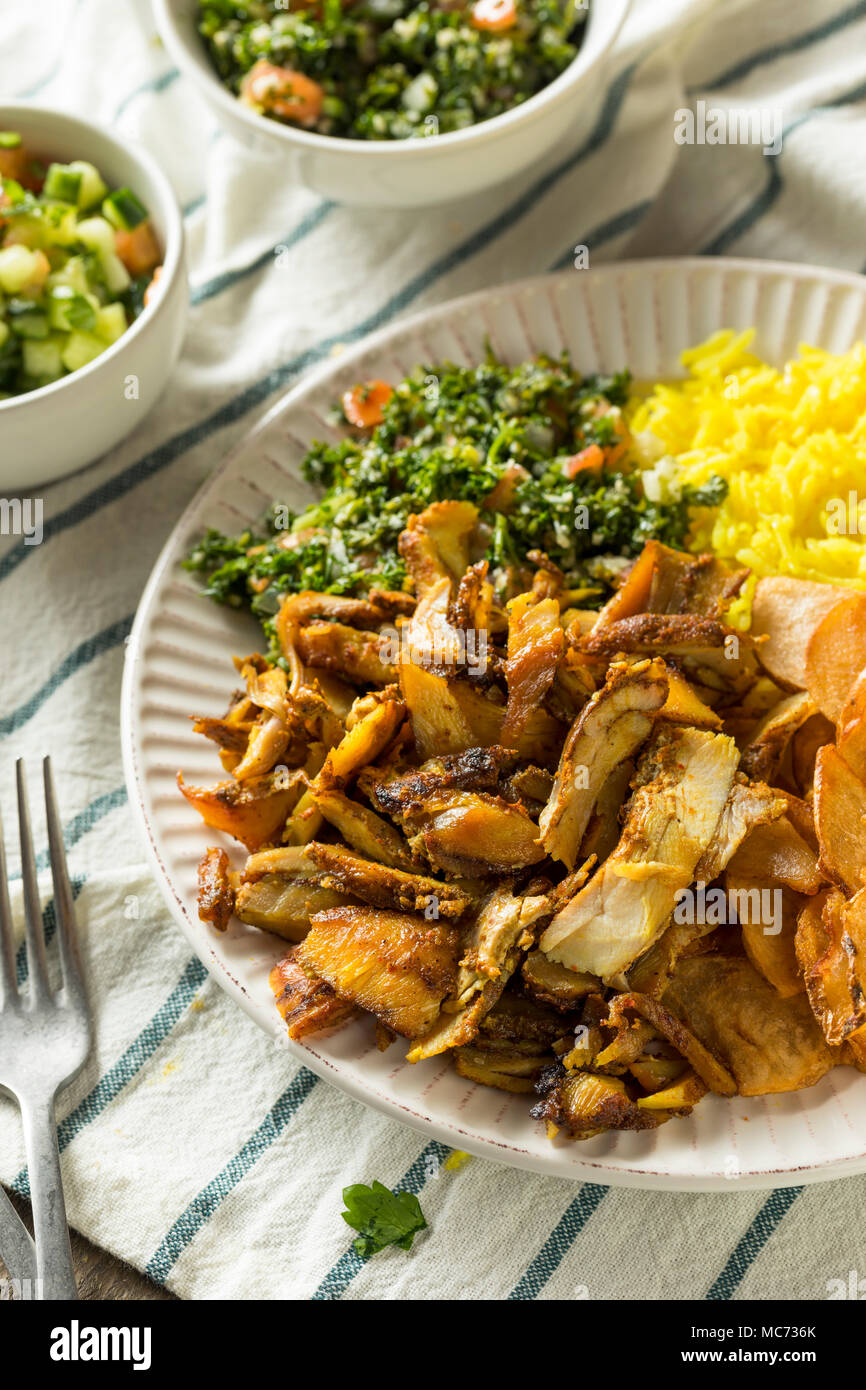Homemade Chicken Shawarma Plate with Salad and Rice Stock Photo - Alamy