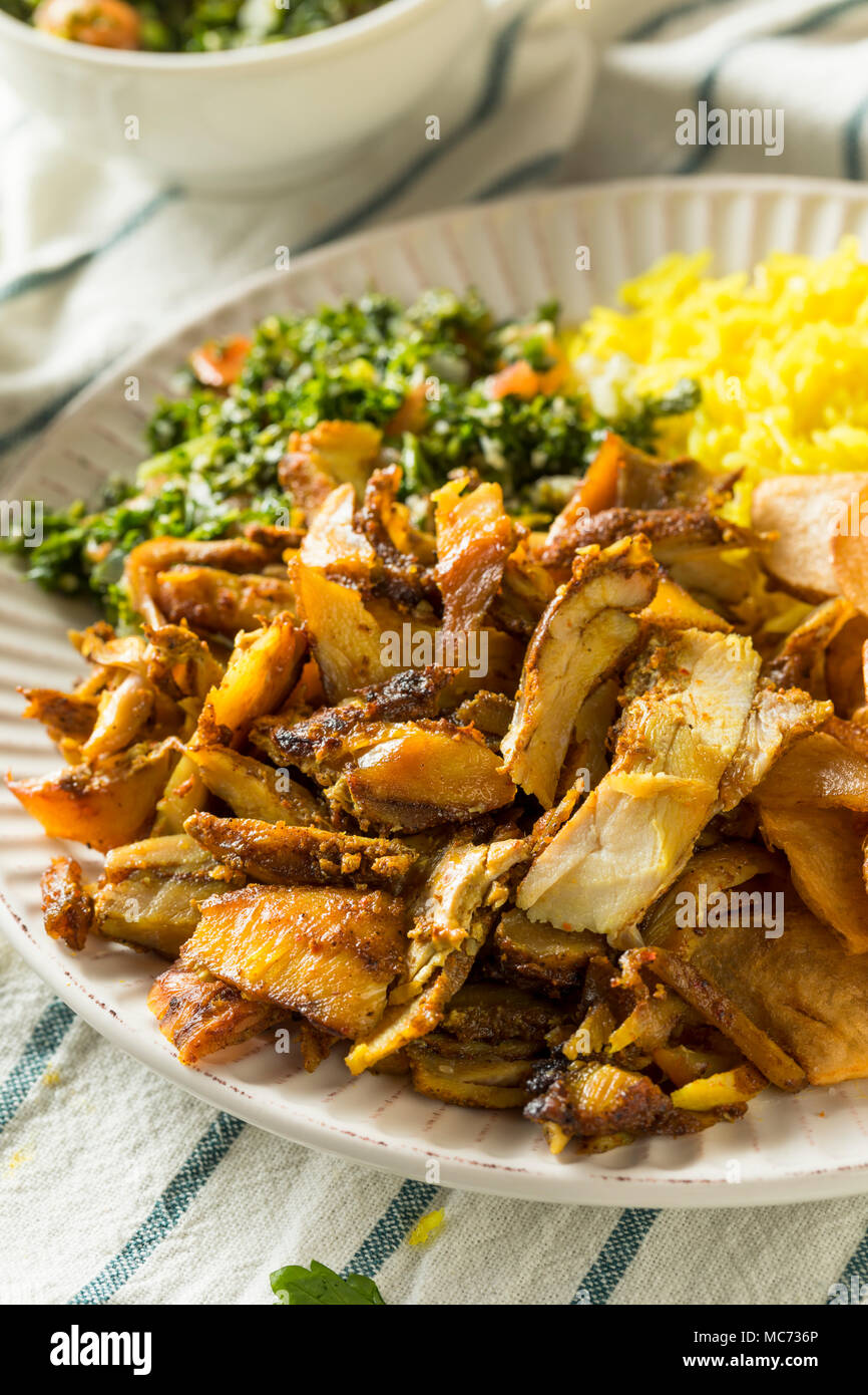 Homemade Chicken Shawarma Plate with Salad and Rice Stock Photo - Alamy