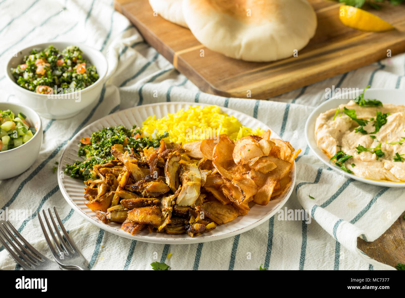 Homemade Chicken Shawarma Plate with Salad and Rice Stock Photo - Alamy