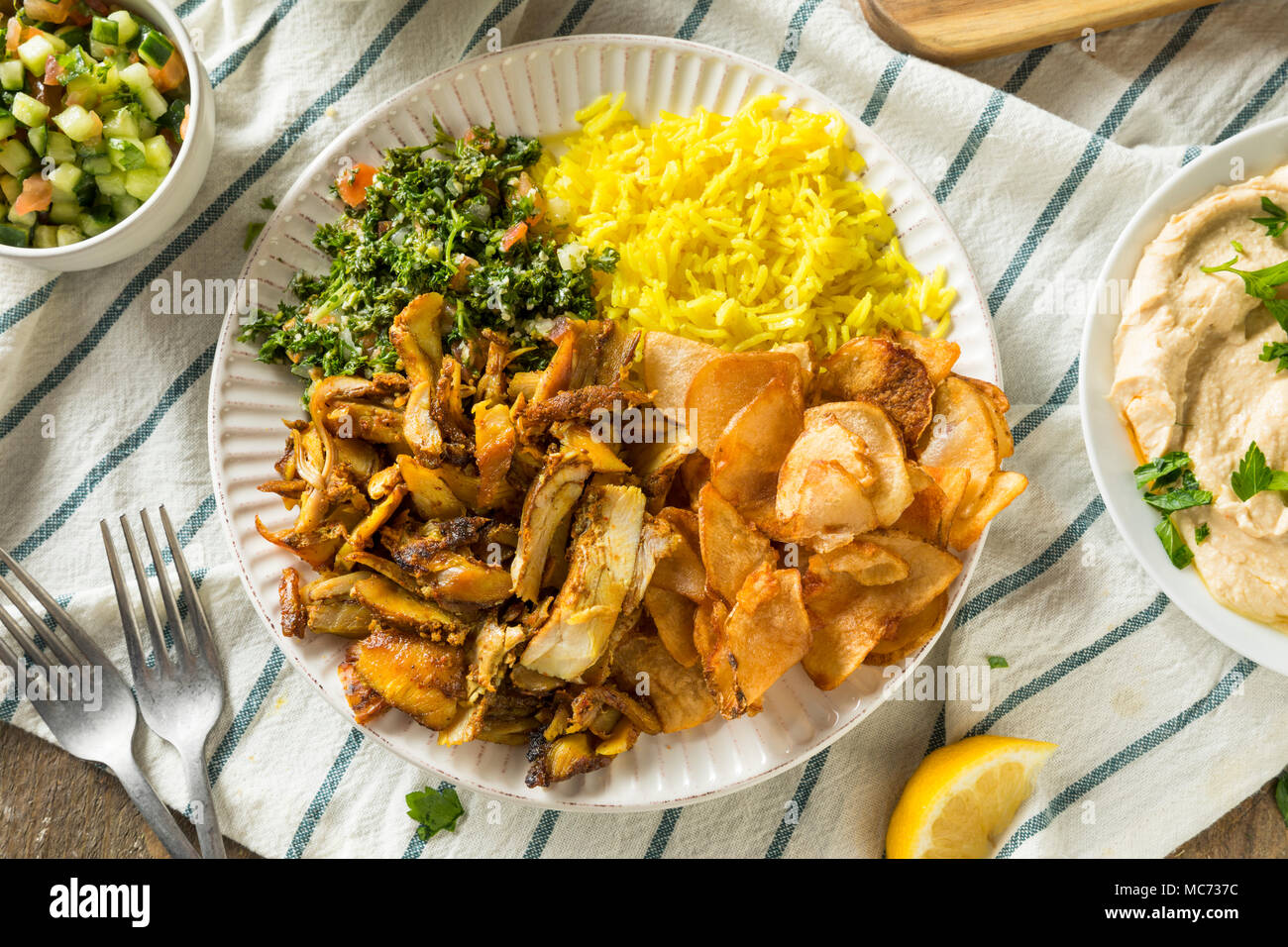 Homemade Chicken Shawarma Plate with Salad and Rice Stock Photo - Alamy