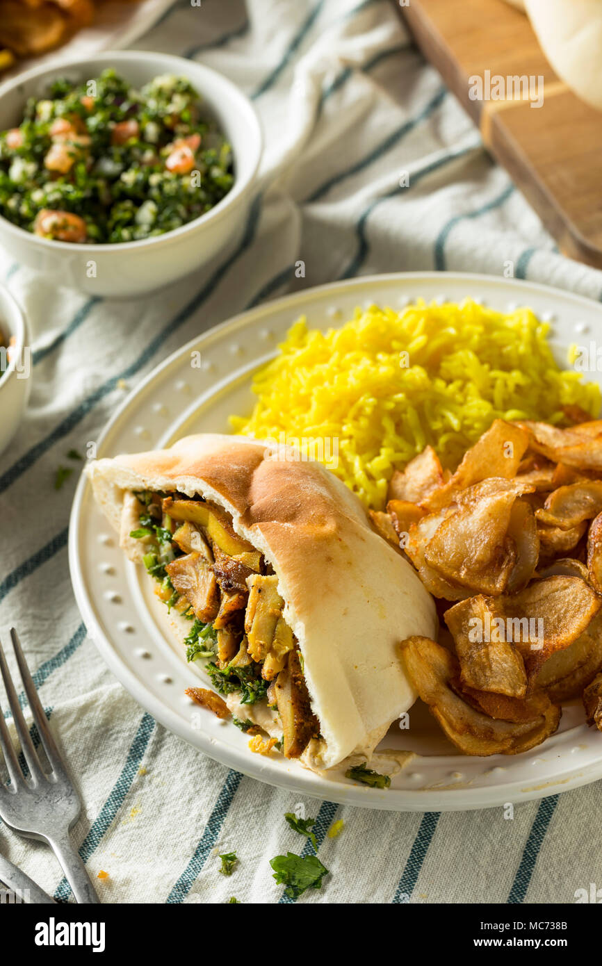 Homemade Chicken Shawarma Plate with Salad and Rice Stock Photo - Alamy