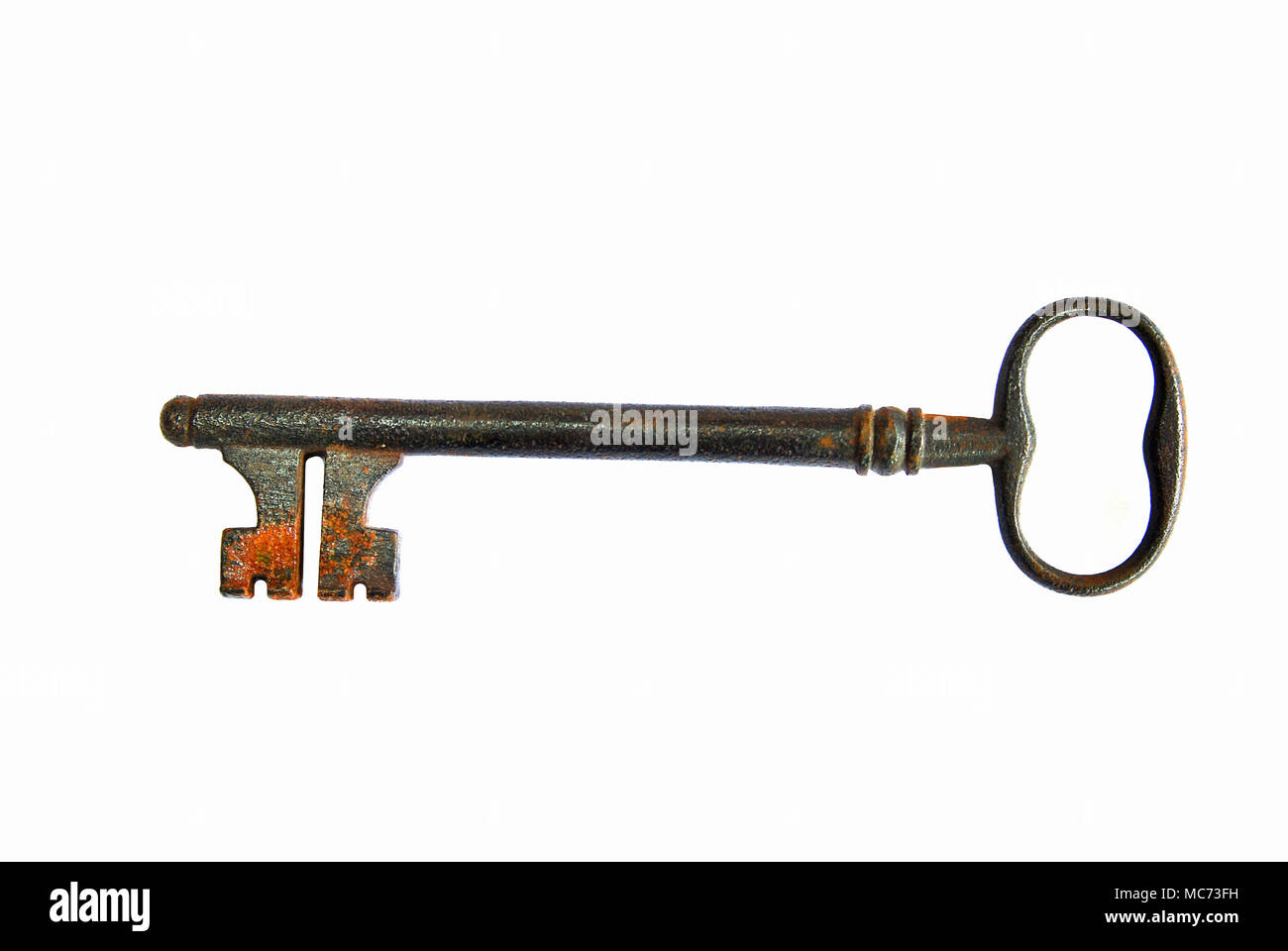 old rusty key on white background Stock Photo - Alamy