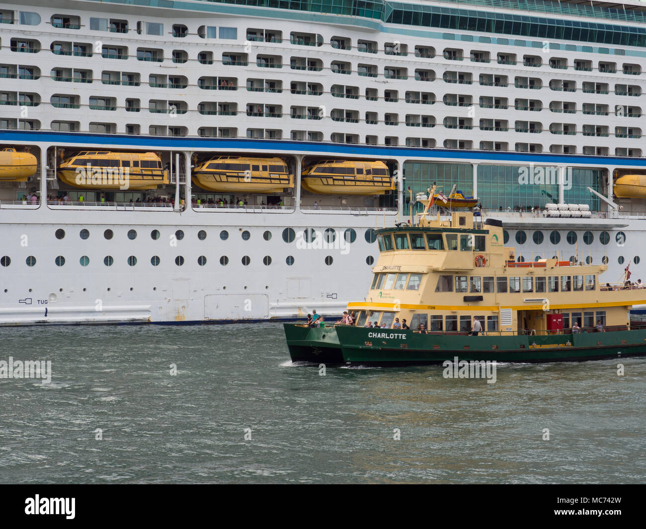 Sydney Ferry And A Cruise Ship Stock Photo - Alamy