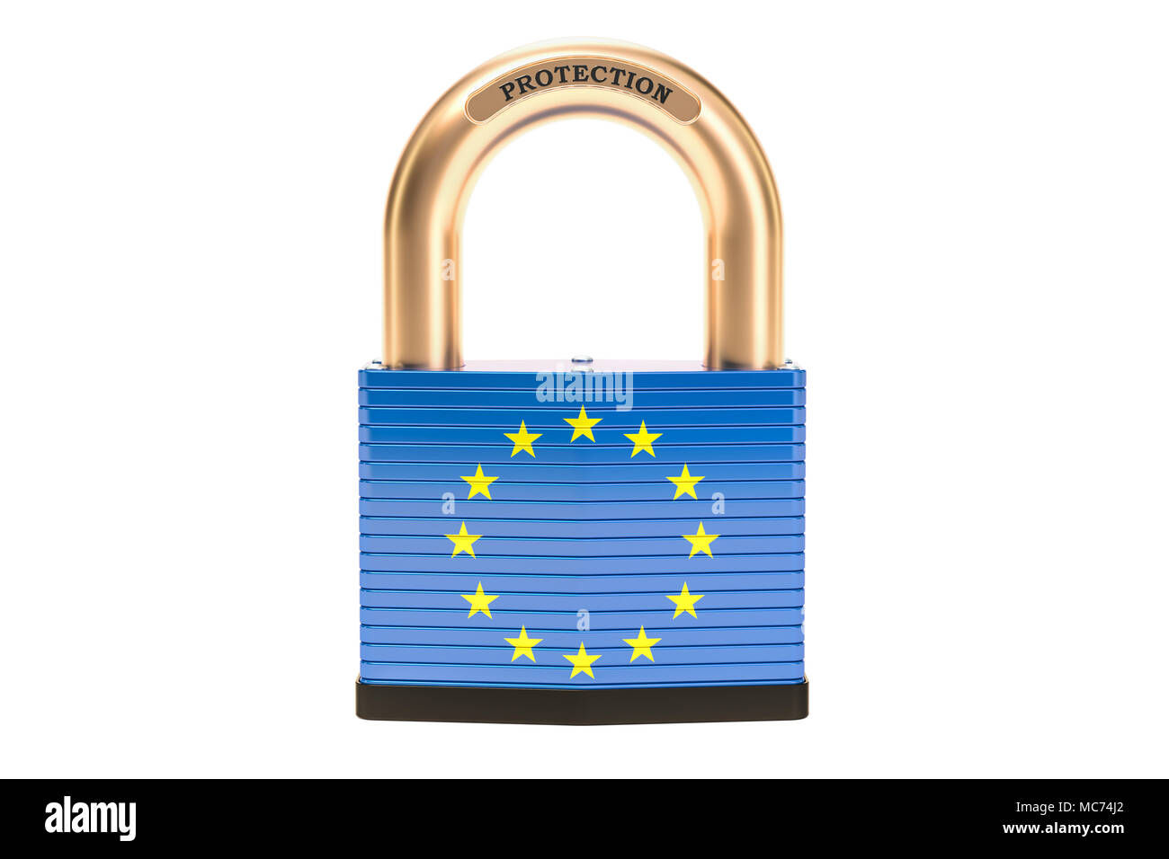 Protection concept, map of the EU with padlock. 3D rendering isolated ...
