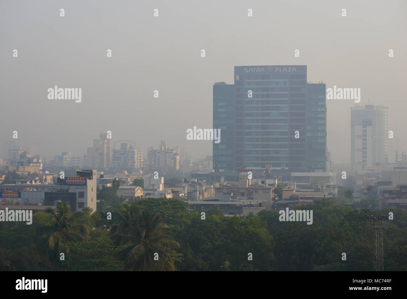 Landscape aerial view of Navi Mumbai in seawoods at evening in sunset ...