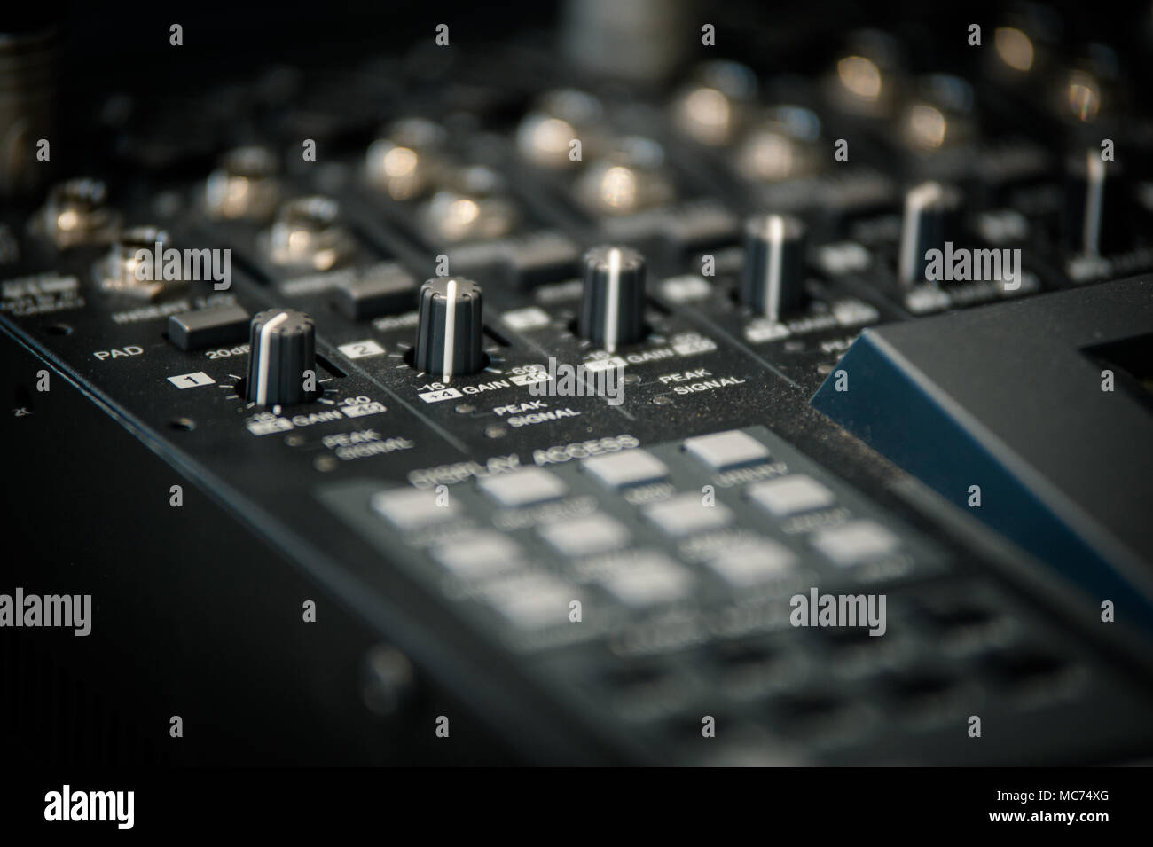 Mixing desk mixer event live audio fader knobs Stock Photo - Alamy