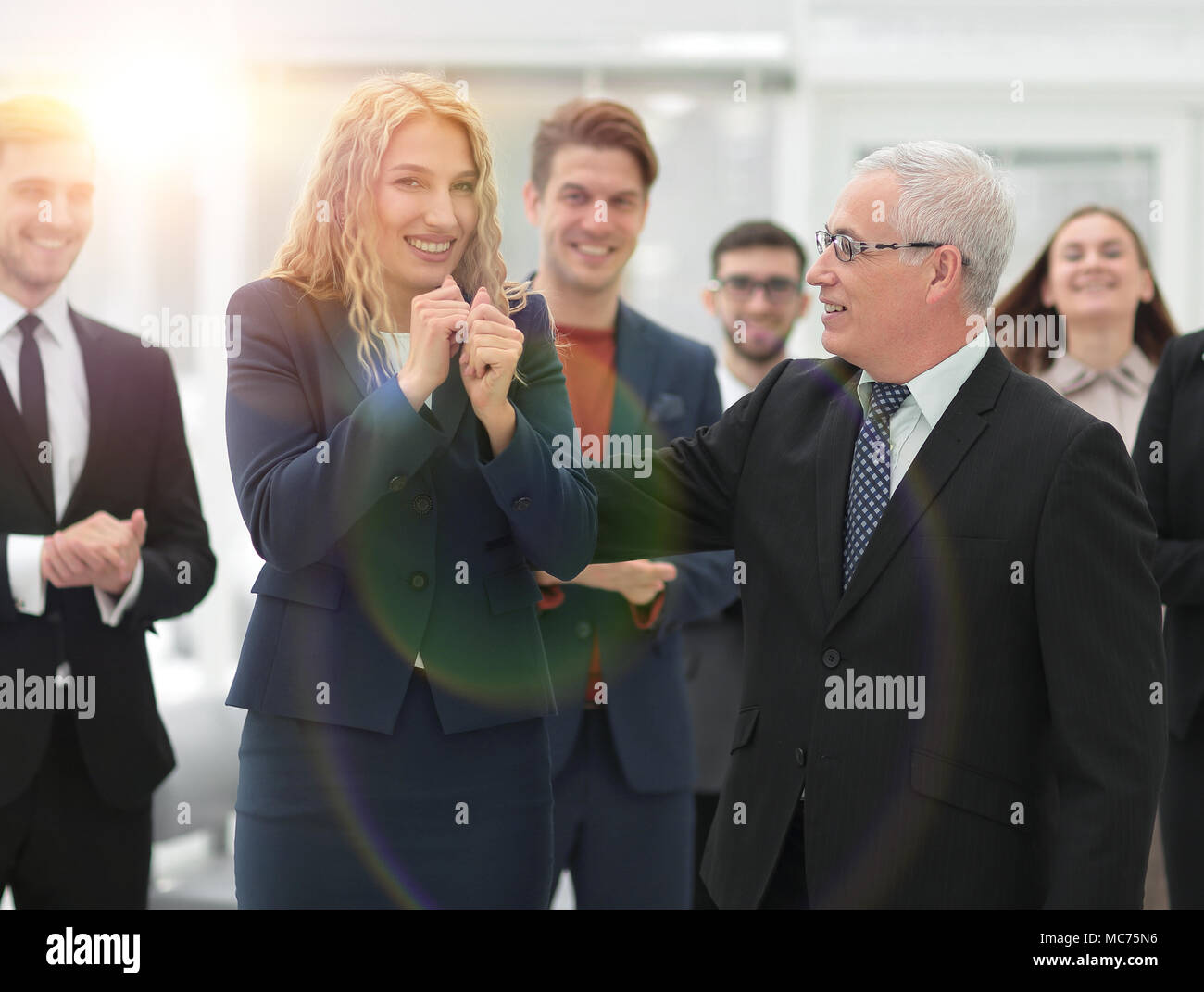happy business woman and senior business partner Stock Photo - Alamy