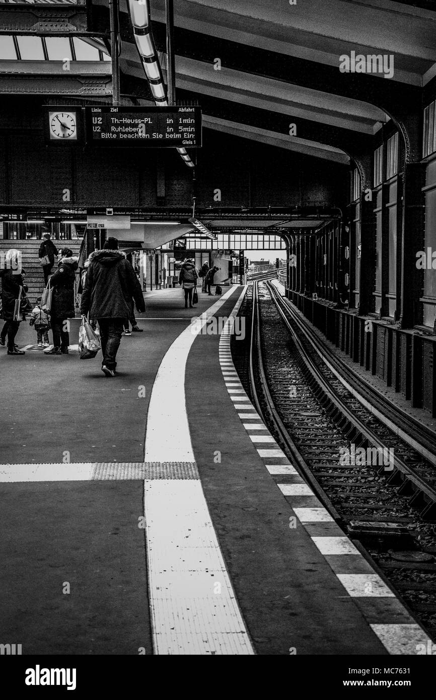 Waiting for train outside Black and White Stock Photos & Images - Alamy