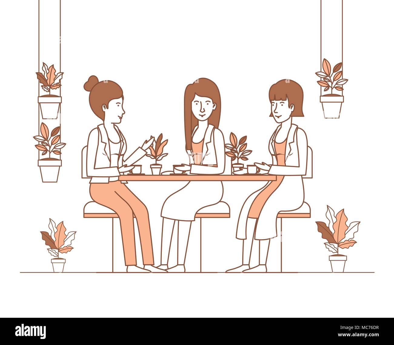 group of women drink coffee in the garden Stock Vector Image & Art - Alamy
