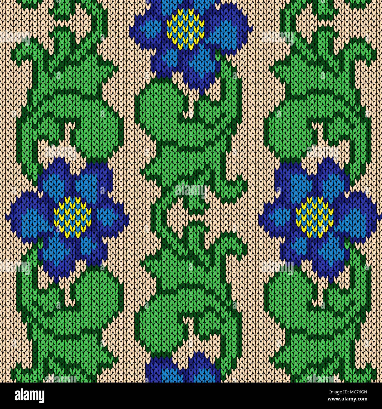 Color knitting flowers, one-dimensional seamless floral pattern as a ...