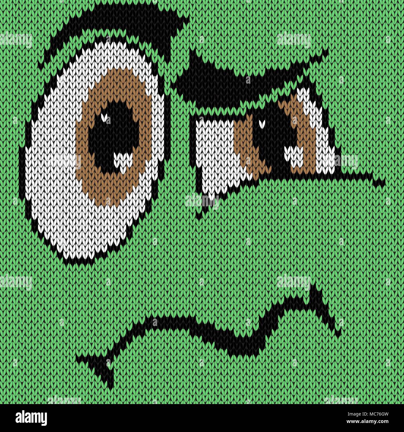 Amusing grimace over green background, knitted vector pattern as a ...