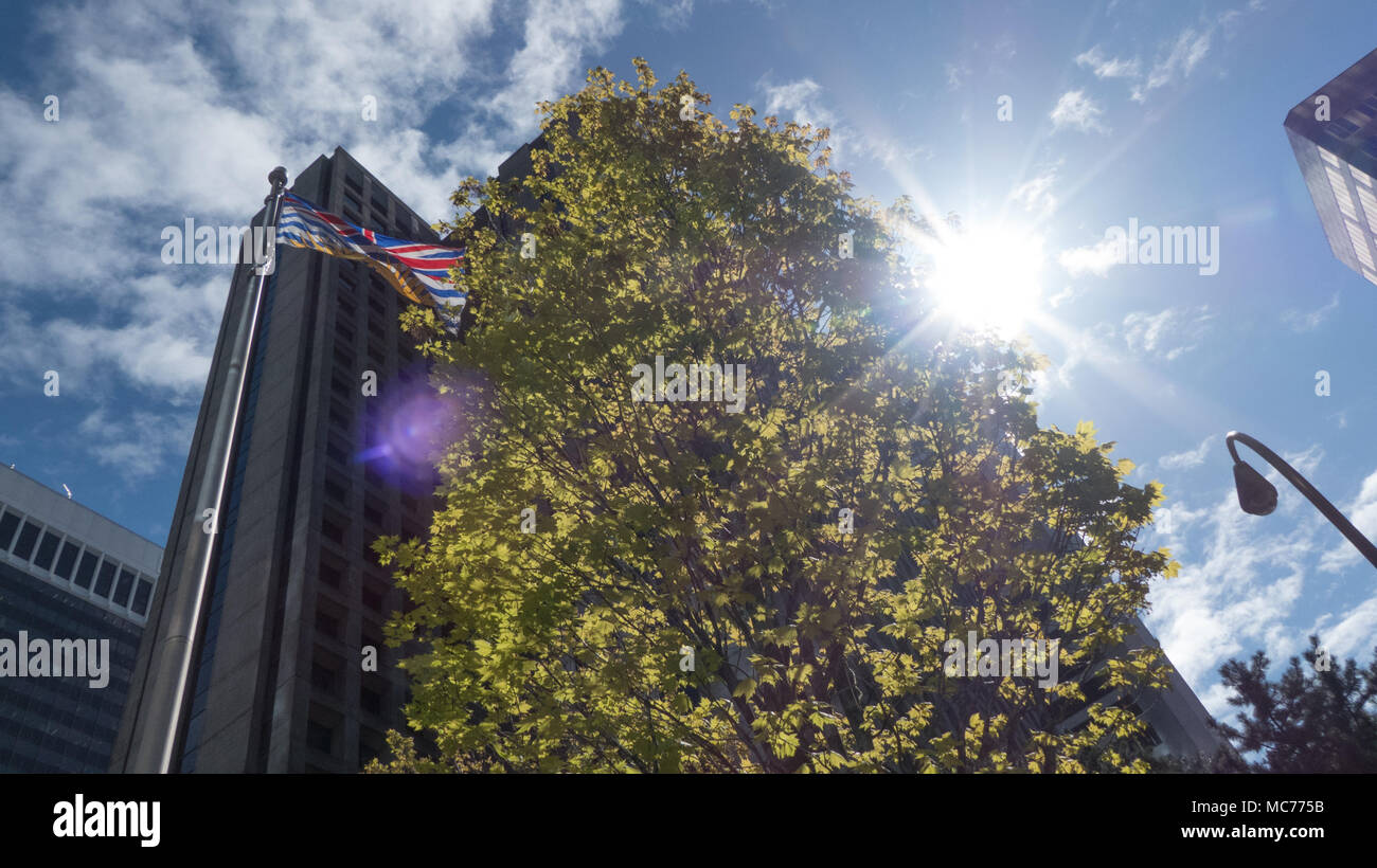 Blue sky sun modern buildings green city Vancouver Canada Stock Photo ...