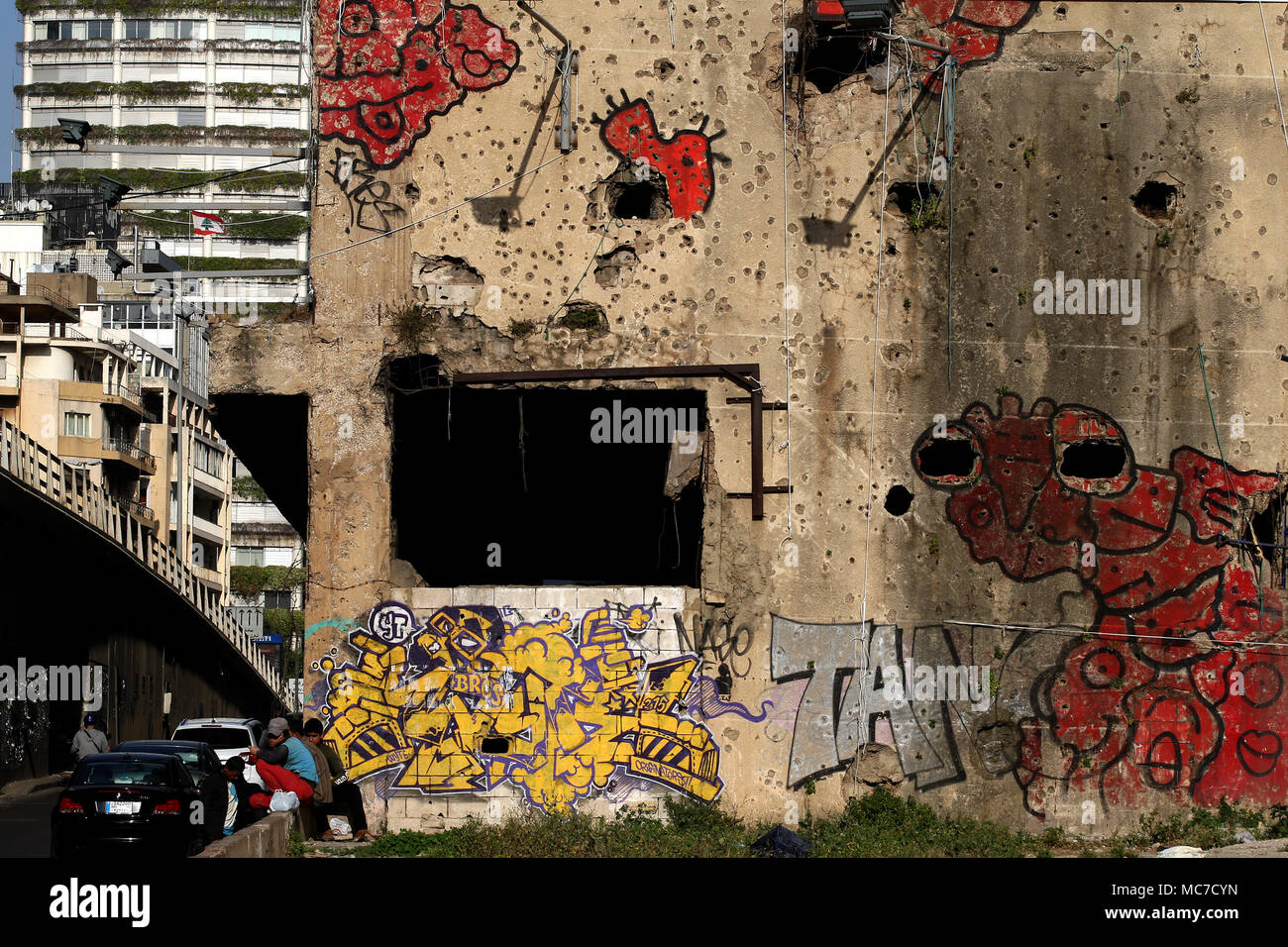 Beirut, Lebanon. 13th Apr, 2018. A graffiti, by a local Lebanese artist ...