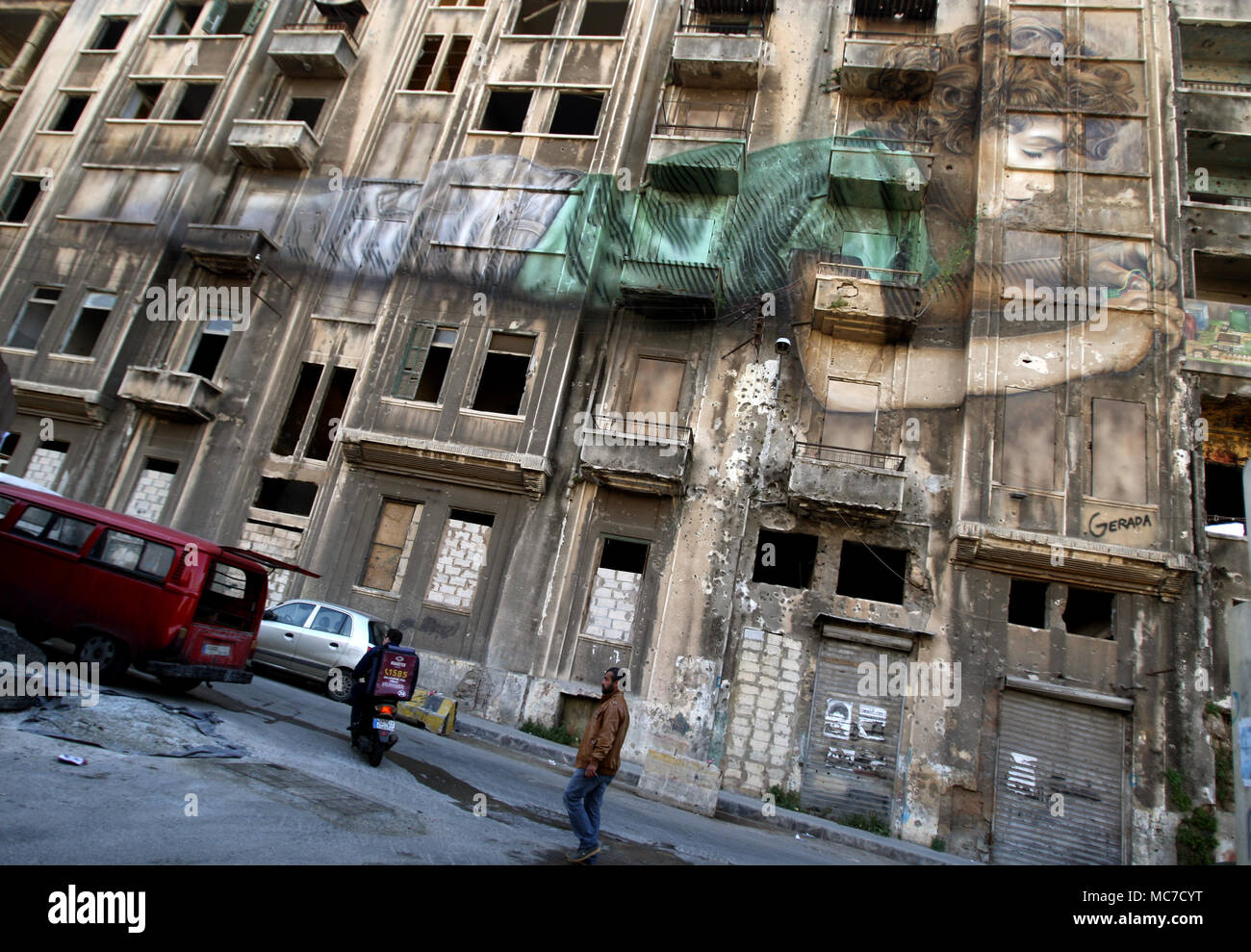 Beirut, Lebanon. 13th Apr, 2018. A graffiti, by Cuban-American Artist ...
