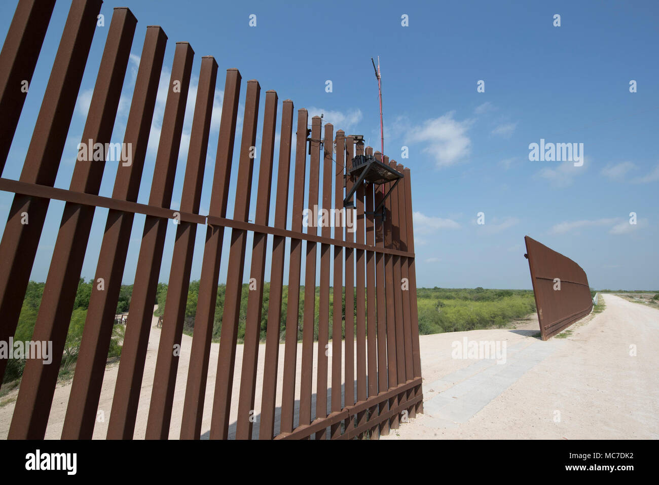 An unfinished section of the security fence between the United States ...