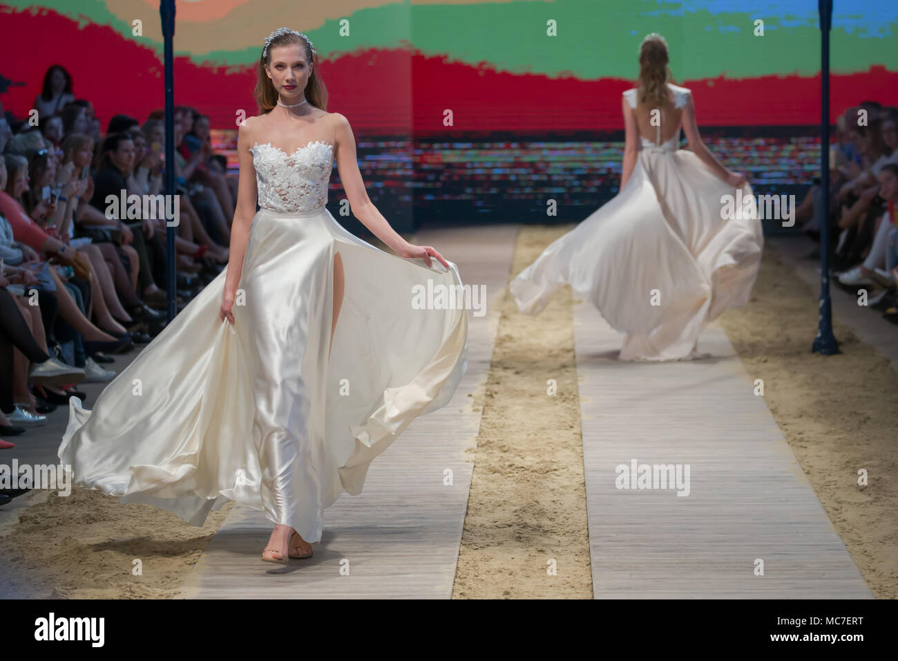 Budapest, Budapest. 13th Apr, 2018. Models present creations by ...