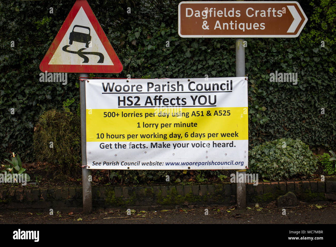 Road signs warning of travel disruption due to construction traffic in ...