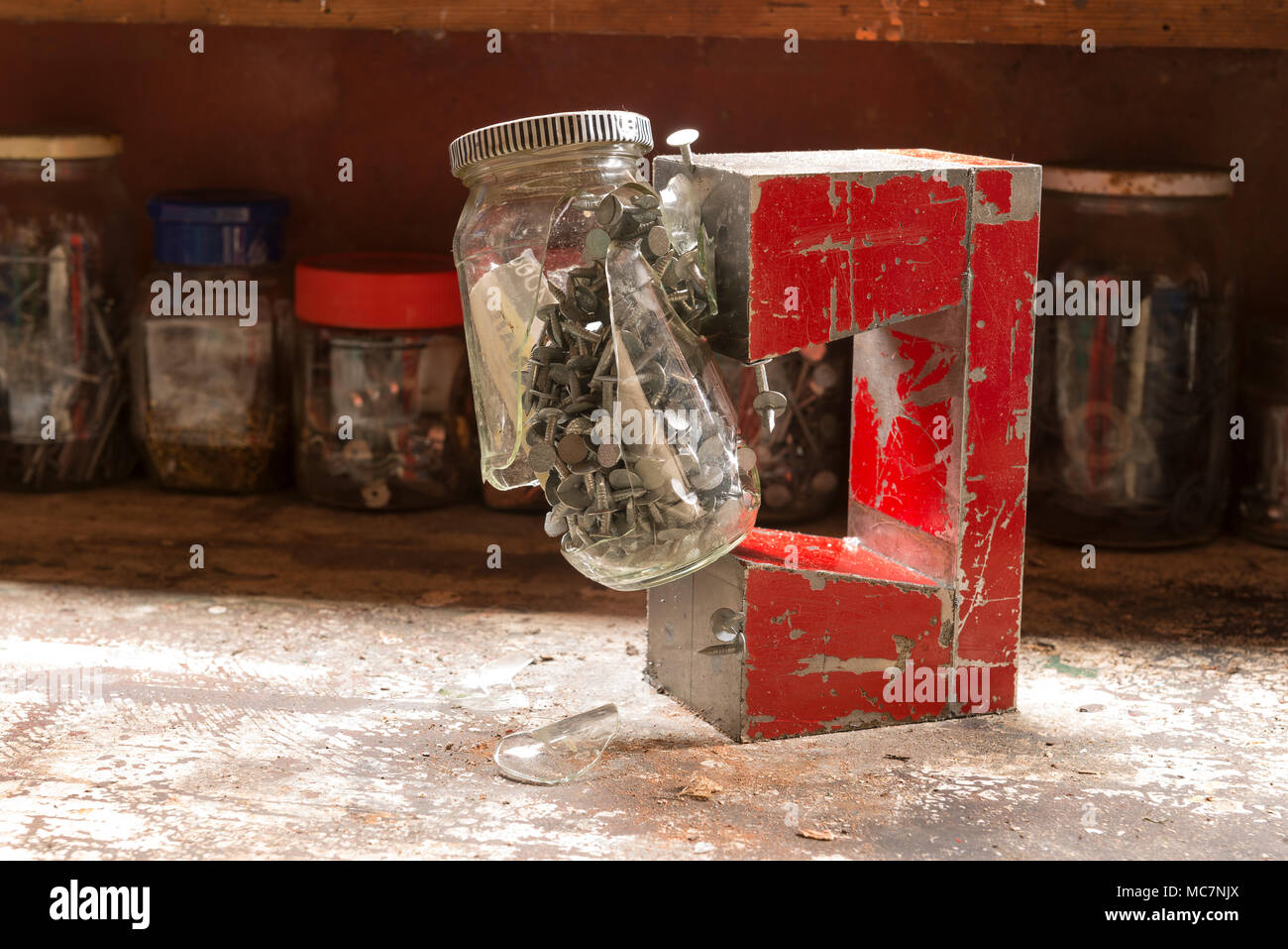 Dangers of working with magnets, strong industrial magnet attracted a ...