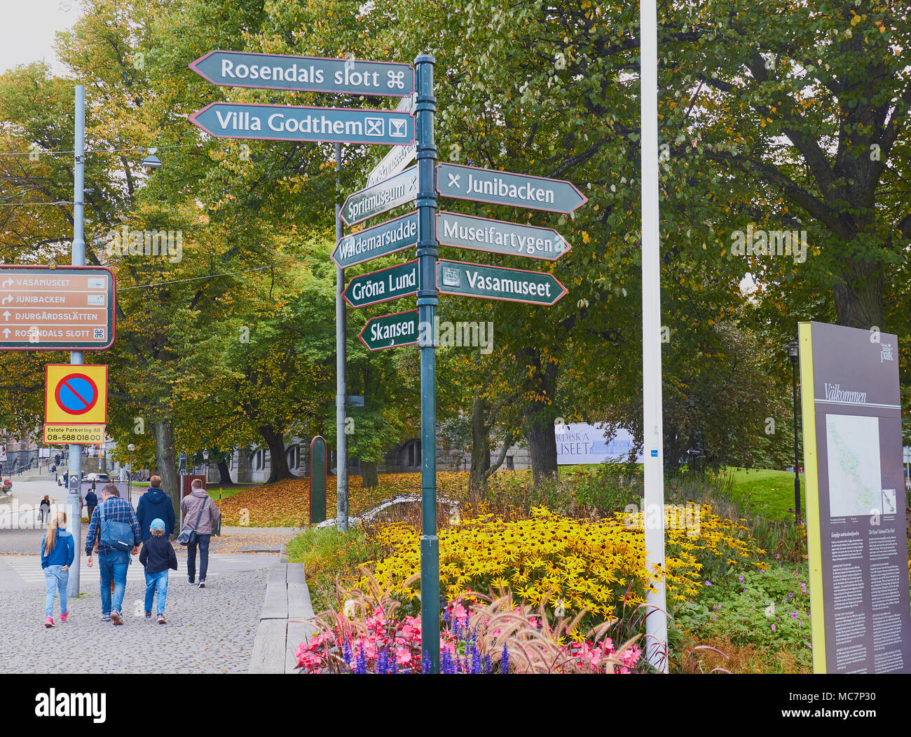 Direction signs to various landmarks and attractions, Djurgarden ...