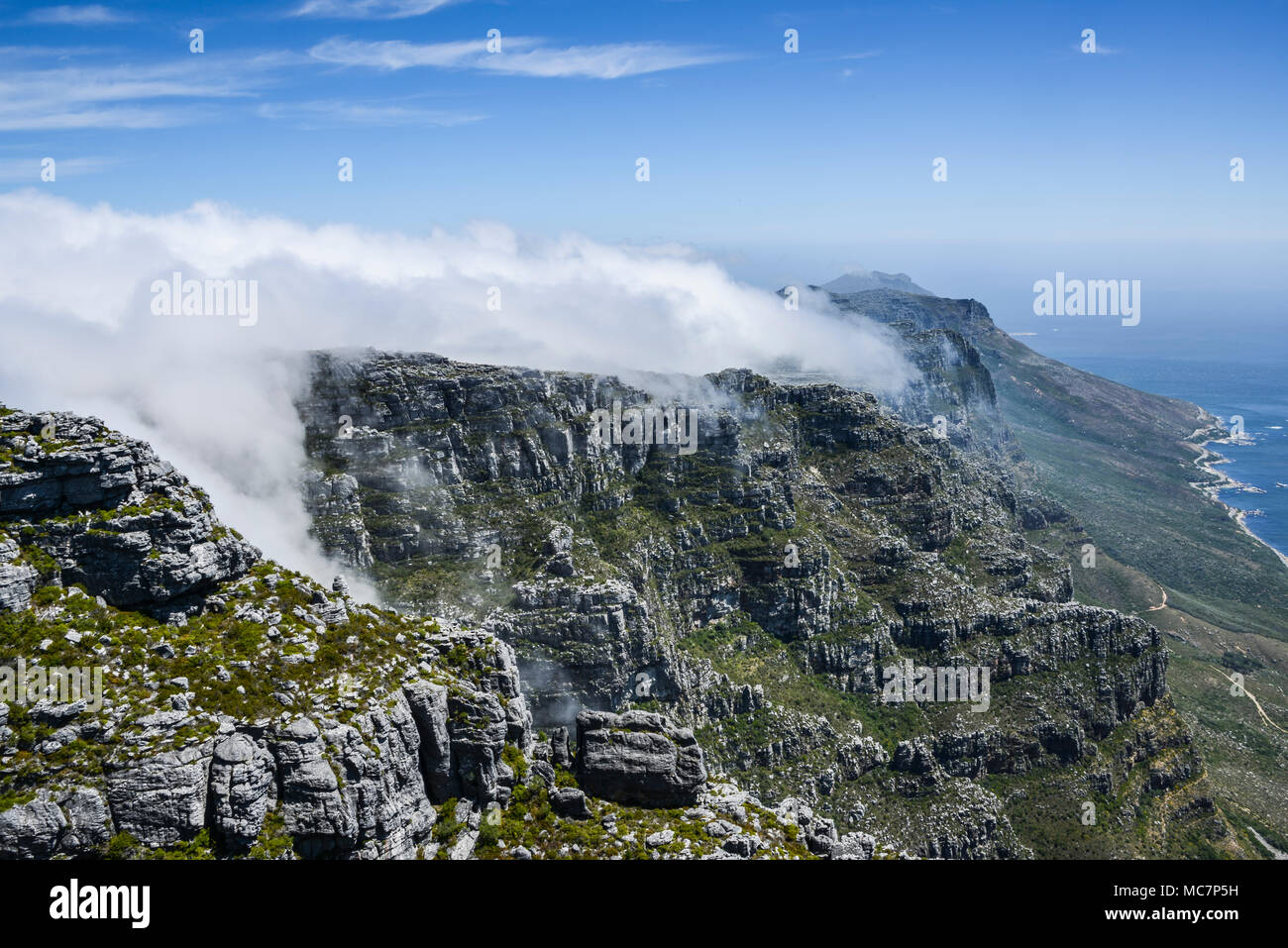 Orographic clouds sitting on the top of Table Mountain, South Africa ...