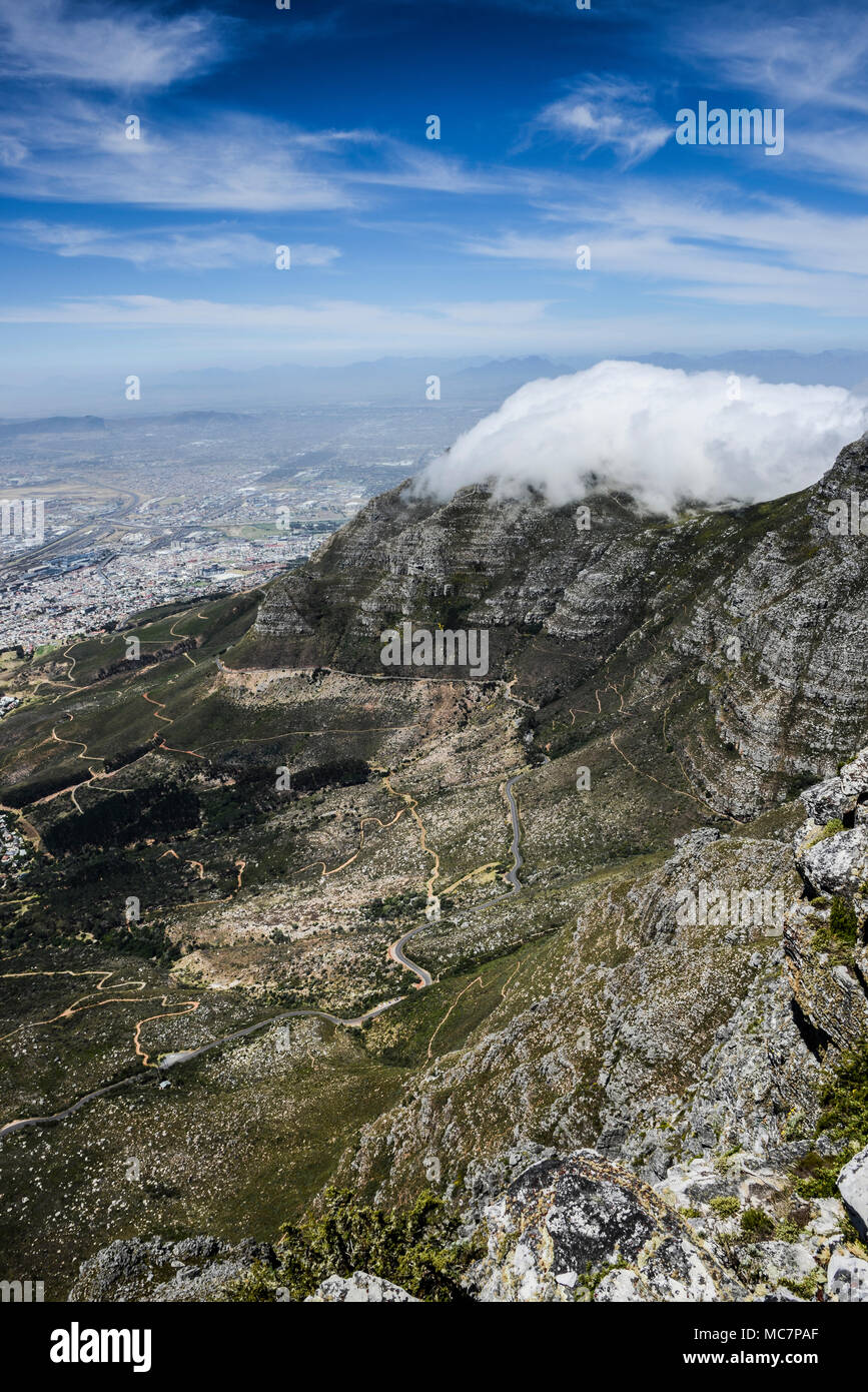Cloud sitting on top of Devil's Peak seen from Table Mountain, Cape ...