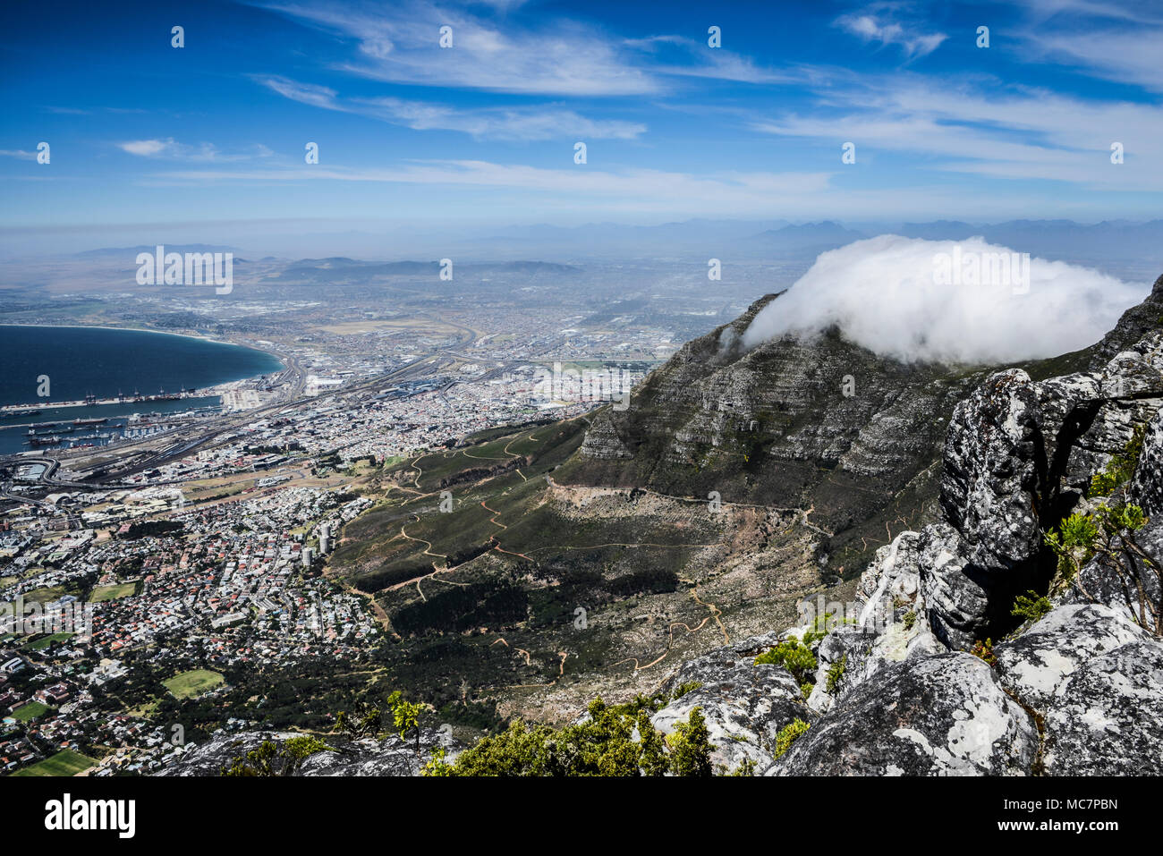 Cloud sitting on top of Devil's Peak seen from Table Mountain, Cape ...