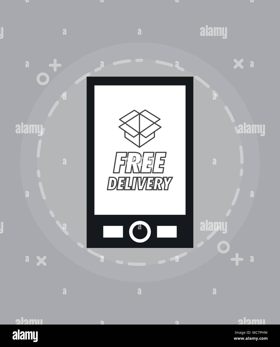 smartphone with Free delivery design and open box icon over gray ...