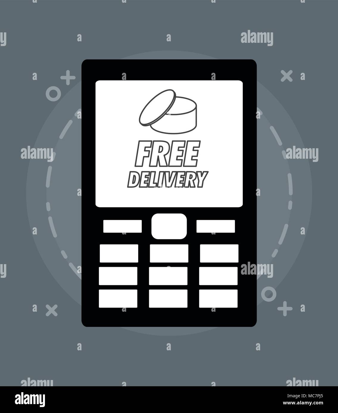 smartphone with Free delivery design and circular box icon over gray ...