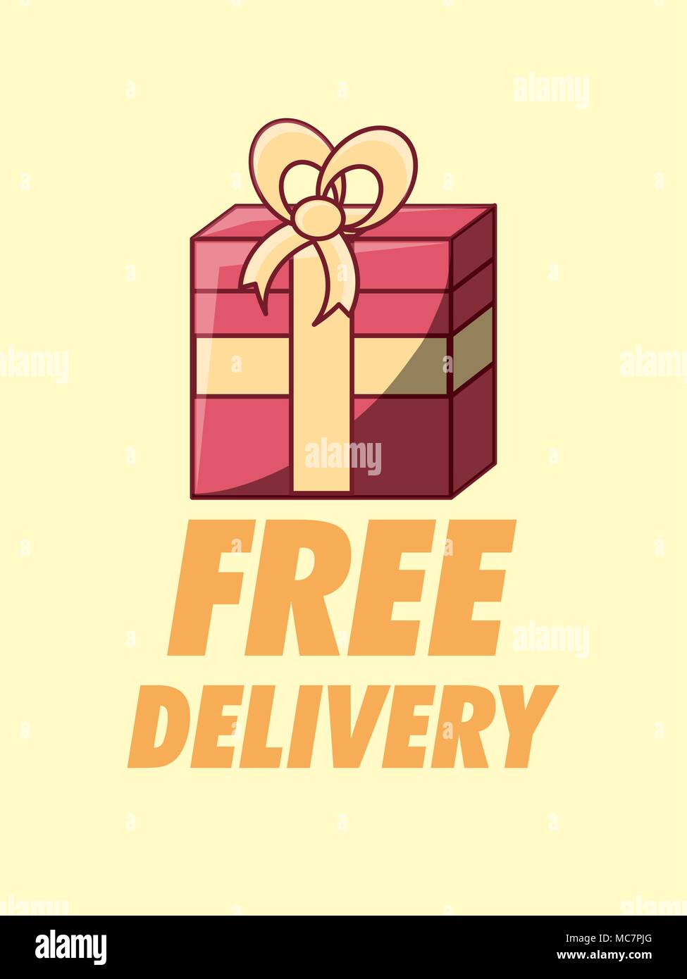 Free delivery design with gift box over yellow background, colorful ...