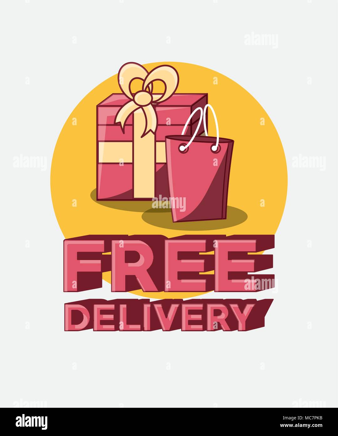 Free delivery design with gift box and shopping bag over gray ...
