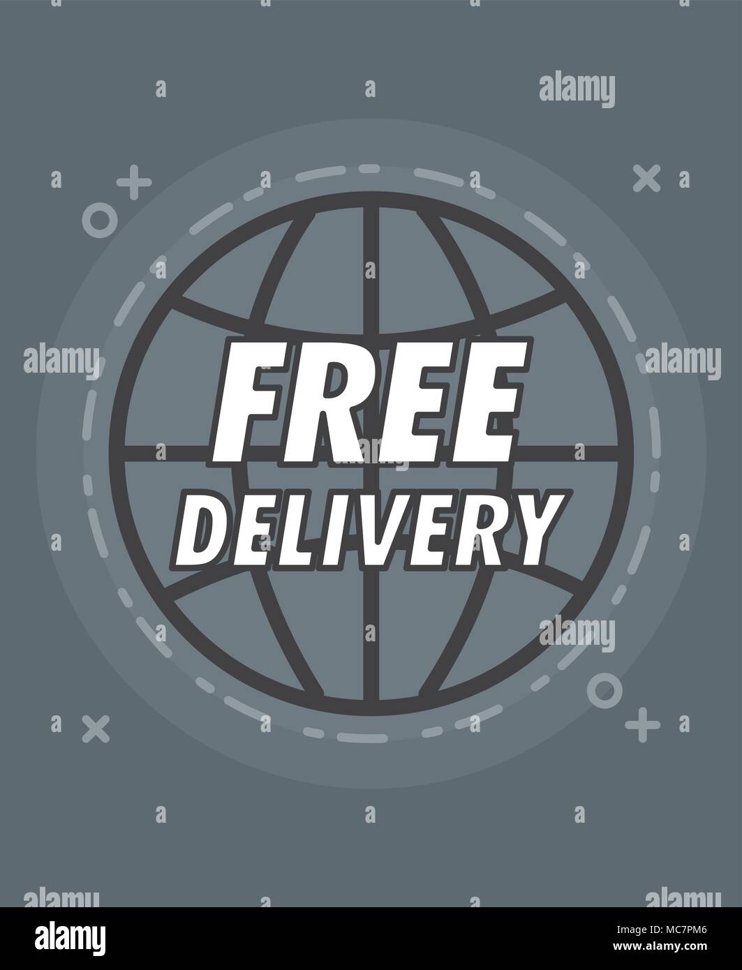 Free delivery design over global sphere and gray background, vector ...